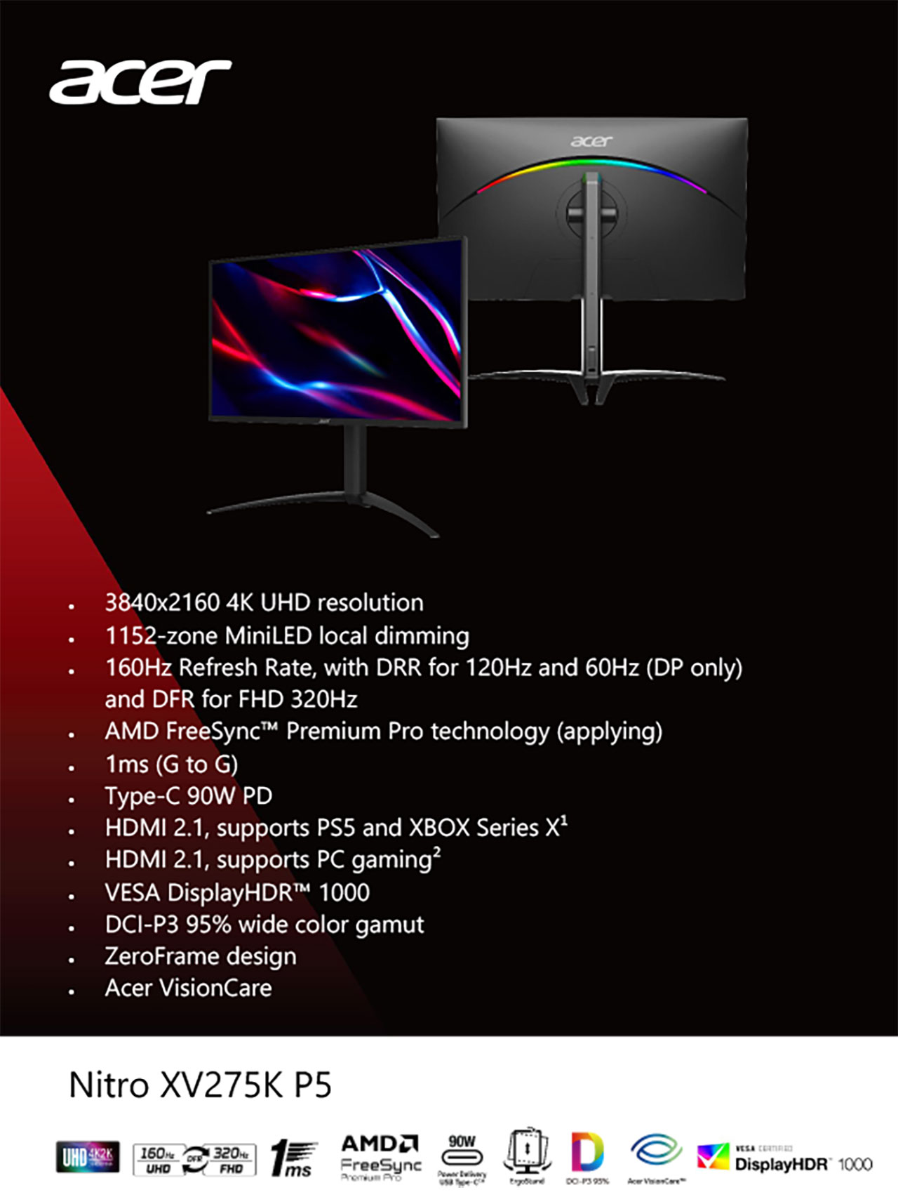 ACER NITRO 27" 4K UHD GARMIN MONITOR XV275K P5 | Gain City Singapore